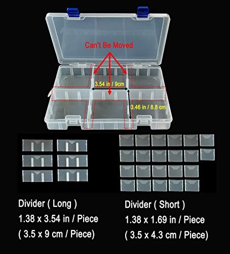 DARUITE Plastic Organizer Box with Dividers, (34 grids,3PCS) Compartment Organizer, Jewelry Organizer Box, Clear Organizer Box for Beads Earring Tool Fishing Hook Small Accessories