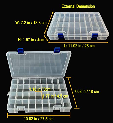 DARUITE Plastic Organizer Box with Dividers, (34 grids,3PCS) Compartment Organizer, Jewelry Organizer Box, Clear Organizer Box for Beads Earring Tool Fishing Hook Small Accessories