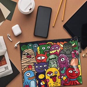 ODDS N TOTES Jumbo Zipper Pouch | Made from Recycled Plastic, Large Zipper Pouch for Art School Office Supplies, Travel Toiletry Bag, Travel Pouch - Funny Monsters