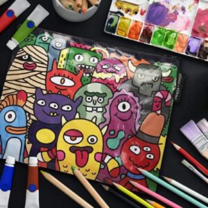 ODDS N TOTES Jumbo Zipper Pouch | Made from Recycled Plastic, Large Zipper Pouch for Art School Office Supplies, Travel Toiletry Bag, Travel Pouch - Funny Monsters