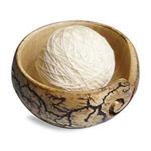 GoCraft Wooden Yarn Storage Bowl | Knitting Crochet Accessories | Fractal Burn Wood Bowl (5.5" X 3")