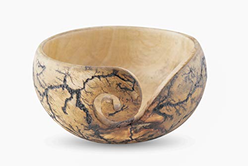 GoCraft Wooden Yarn Storage Bowl | Knitting Crochet Accessories | Fractal Burn Wood Bowl (5.5" X 3")