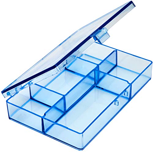 Mini 5-Grid Plastic Storage Box for Beading and Diamond Painting. Blue Countertop or Drawer Storage for Beads, Nail Art, Jewelry Hardware and Supplies