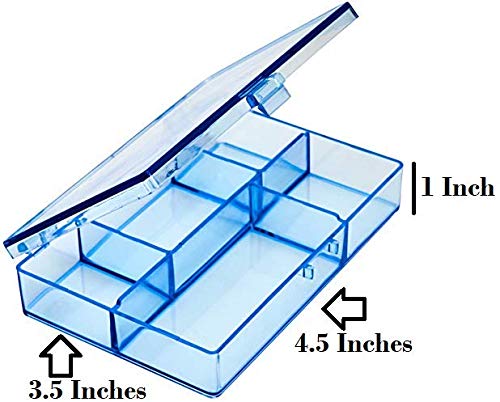 Mini 5-Grid Plastic Storage Box for Beading and Diamond Painting. Blue Countertop or Drawer Storage for Beads, Nail Art, Jewelry Hardware and Supplies