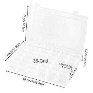 ZOENHOU 6 Pack 36 Grids Plastic Organizer Container,Clear Plastic Organizer Storage Box with Adjustable Dividers for Jewelry Bead Earring Fishing Hook Art Crafts Small Accessories