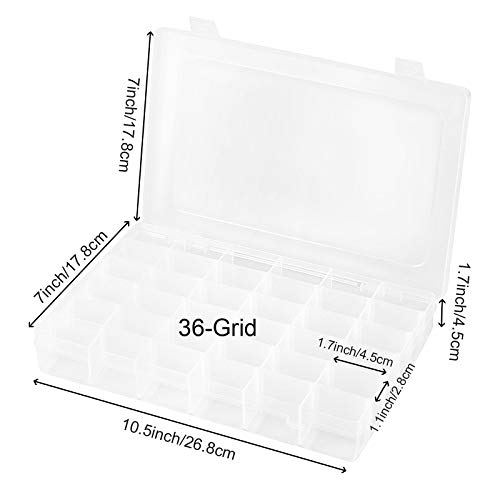 ZOENHOU 6 Pack 36 Grids Plastic Organizer Container,Clear Plastic Organizer Storage Box with Adjustable Dividers for Jewelry Bead Earring Fishing Hook Art Crafts Small Accessories