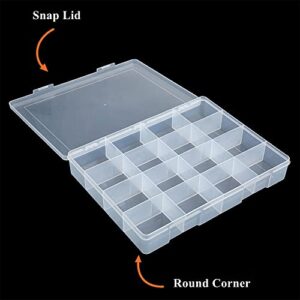 BangQiao 2 Pack Fixed 16 Grids Clear Plastic Large Compartment Container Case, Transparent Organizer Storage Divider Box with Lid for Bead, Button, Hardware, Screw, Sewing Kit, Craft Supplies