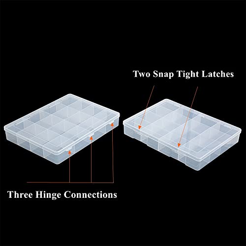 BangQiao 2 Pack Fixed 16 Grids Clear Plastic Large Compartment Container Case, Transparent Organizer Storage Divider Box with Lid for Bead, Button, Hardware, Screw, Sewing Kit, Craft Supplies