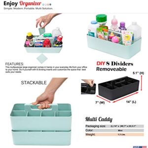 Enjoy Organizer 2 PACK - Portable DIY 8 Dividers Durable Plastic Tote Basket Bin Tool & Supply Cleaning Caddy with Handle Made In USA (Mint)