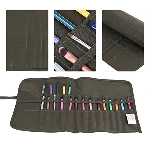 Hztyyier Pencil Wrap Roll Case Holder Larger 30 Holes Roll Up Canvas Paint Brush Bag Artist Draw Pen Watercolor Oil Brushes Case