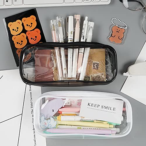 WUWEOT 10 Pack Clear Pencil Case, PVC Pencil Bag Makeup Pouch, Big Capacity Travel Toiletry Bag with Zipper for School Office Stationery and Travel Storage (Black+White)