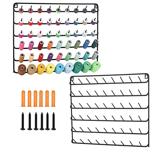 HAITRAL 54-Spool Sewing Thread Rack 2 Packs, Wall-Mounted Sewing Thread Holder with Hanging Hooks, Metal Organize for Mini Sewing, Quilting, Embroidery, Jewelry