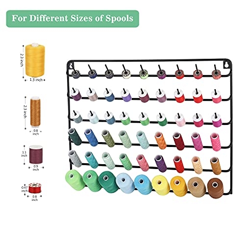 HAITRAL 54-Spool Sewing Thread Rack 2 Packs, Wall-Mounted Sewing Thread Holder with Hanging Hooks, Metal Organize for Mini Sewing, Quilting, Embroidery, Jewelry