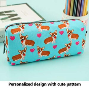 LParkin Kawaii Corgi Dogs Large Capacity Cute Gadget Canvas Pencil Case Pen Bag Pouch Box Stationary Case Makeup Cosmetic Bag