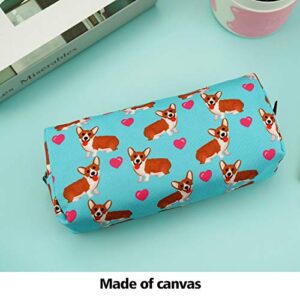 LParkin Kawaii Corgi Dogs Large Capacity Cute Gadget Canvas Pencil Case Pen Bag Pouch Box Stationary Case Makeup Cosmetic Bag