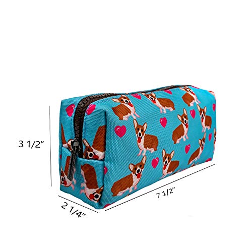 LParkin Kawaii Corgi Dogs Large Capacity Cute Gadget Canvas Pencil Case Pen Bag Pouch Box Stationary Case Makeup Cosmetic Bag