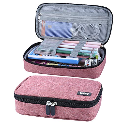 Chelory Pencil Case Large Capacity Pencil Bag Pouch Pen Case Pencil Marker Holder Stationery Organizer Cosmetic Makeup Bag with Big Storage for Teen Boys Girls School & Office Supplies (Light Pink)