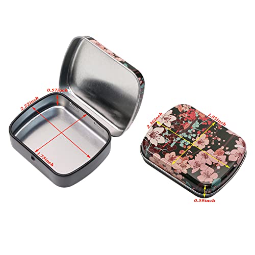 Mini Skater Small Metal Portable Storage Box, Mini Rectangle Empty Hinged Tins with Lid, Home Organizer for Drawing Pin, Pills, Candies, Earring and Jewelry Craft, 4Pcs(Black & Floral)