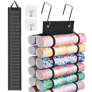 rybpvc vinyl holder with 50 compartments, vinyl roll holder wall mount/ over the door, craft vinyl storage organizer, hanging vinyl organizer with 4 hooks (black)