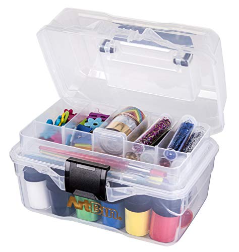 ArtBin 6890AG Small Project Box, Portable Art & Craft Organizer with Lift-Out Tray, [1] Plastic Storage Case, Clear