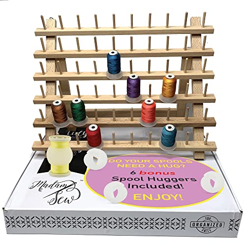 Madam Sew 60-Spool Sewing Thread Rack for Spools of Thread – Free Standing or Wall Mount Embroidery Thread Spool Holder with Attached Eyelets for Sewing Organization and Storage