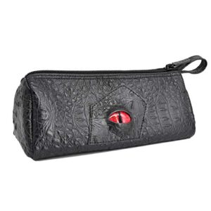 czyy pencil case black faux leather with 3d dragon eye and name tag large zipper pen pouch for school, office & art