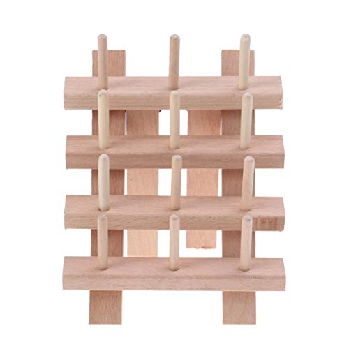 BESPORTBLE 12 Spool Sewing Thread Rack Folding Wooden Sewing Thead Holder Organizer with Hanging Hooks for Sewing Quilting Hair- Braiding Embroidery