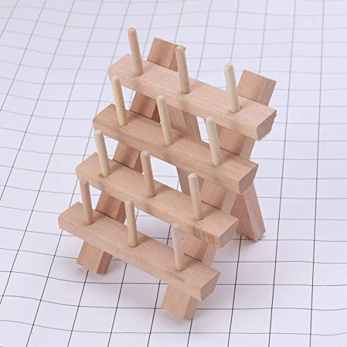 BESPORTBLE 12 Spool Sewing Thread Rack Folding Wooden Sewing Thead Holder Organizer with Hanging Hooks for Sewing Quilting Hair- Braiding Embroidery