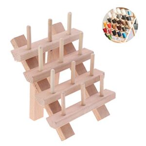 BESPORTBLE 12 Spool Sewing Thread Rack Folding Wooden Sewing Thead Holder Organizer with Hanging Hooks for Sewing Quilting Hair- Braiding Embroidery