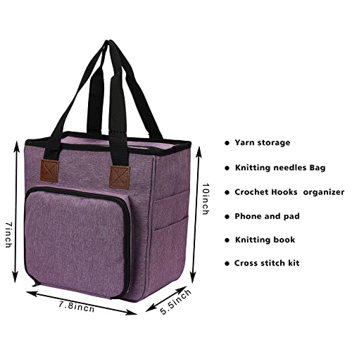 KOKNIT Yarn Storage Containers, Durable Portable Travel Craft Tote Bag with Inner Divider for Yarn and Unfinished Project, Outside Pockets for Knitting Tools, Wonderful Yarn Bag for Beginners