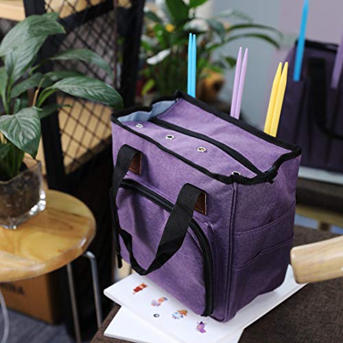 KOKNIT Yarn Storage Containers, Durable Portable Travel Craft Tote Bag with Inner Divider for Yarn and Unfinished Project, Outside Pockets for Knitting Tools, Wonderful Yarn Bag for Beginners