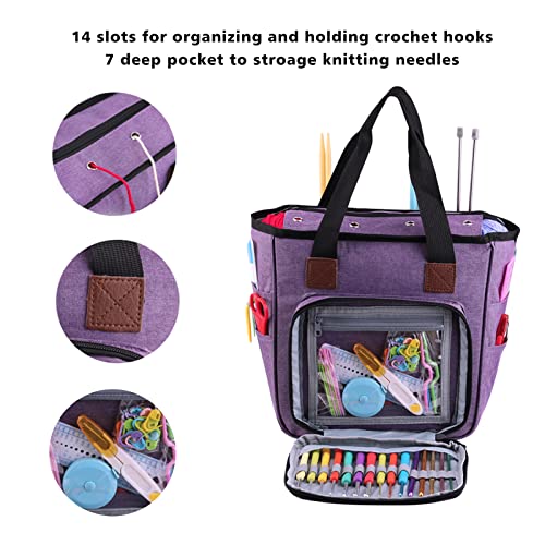 KOKNIT Yarn Storage Containers, Durable Portable Travel Craft Tote Bag with Inner Divider for Yarn and Unfinished Project, Outside Pockets for Knitting Tools, Wonderful Yarn Bag for Beginners