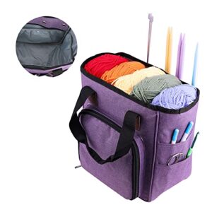 KOKNIT Yarn Storage Containers, Durable Portable Travel Craft Tote Bag with Inner Divider for Yarn and Unfinished Project, Outside Pockets for Knitting Tools, Wonderful Yarn Bag for Beginners