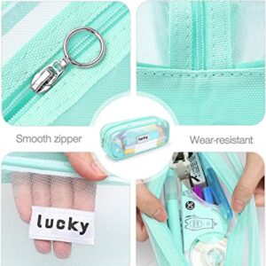 DGDFLDGC Mesh Pencil Pouch Clear Case Kawaii Accessories Bag Makeup Big Office College School Gift for adults Teen Girl Boy (DG 003)