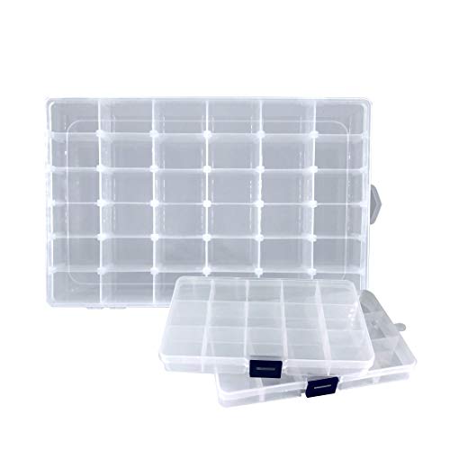 Compartment Organizer Box with Dividers - Set of 3 Transparent Plastic Craft Organizer Containers Removable Grids Portable Size Useful Organization Tools for Jewelry Screws Hardware Craft Supplies