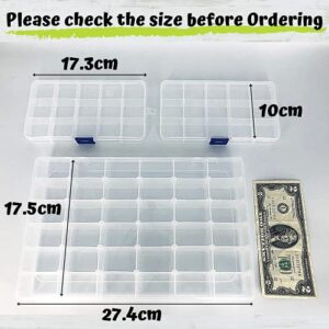 Compartment Organizer Box with Dividers - Set of 3 Transparent Plastic Craft Organizer Containers Removable Grids Portable Size Useful Organization Tools for Jewelry Screws Hardware Craft Supplies