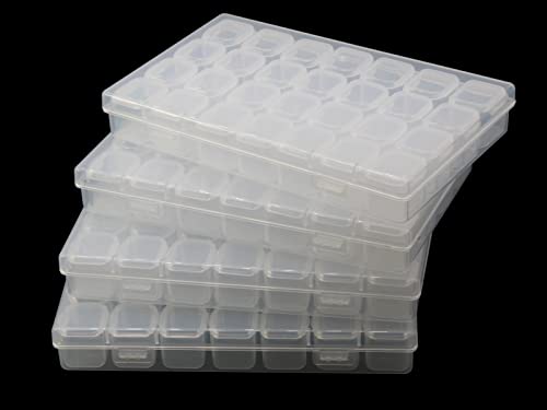 JESEP YONG 112 Slots 4 Pack 28 Grids Plastic Organizer Box Clear Beads Storage Container Jewelry Case for Art DIY Crafts , Nail Diamonds ,Jewelry , Painting