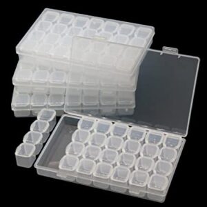 JESEP YONG 112 Slots 4 Pack 28 Grids Plastic Organizer Box Clear Beads Storage Container Jewelry Case for Art DIY Crafts , Nail Diamonds ,Jewelry , Painting