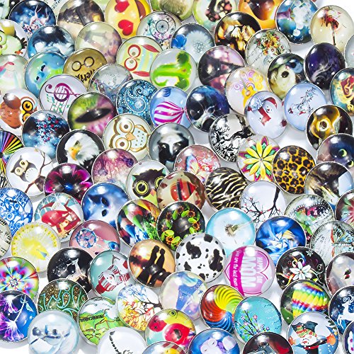 Soleebee BL005 100 pcs Mixed Random Aluminum Glass 18mm Snap Buttons Jewelry Charms (Multi-Style)