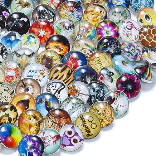 Soleebee BL005 100 pcs Mixed Random Aluminum Glass 18mm Snap Buttons Jewelry Charms (Multi-Style)