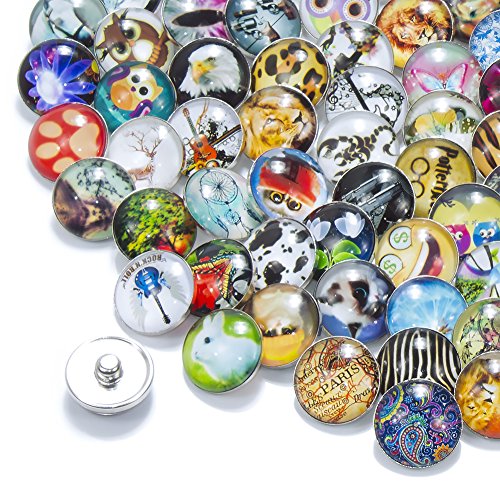 Soleebee BL005 100 pcs Mixed Random Aluminum Glass 18mm Snap Buttons Jewelry Charms (Multi-Style)