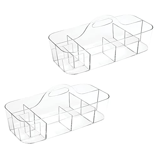 mDesign Plastic Divided Art and Craft Storage Organizer Caddy Tote Bin with Handle for Home Office and Living Room - Holds Pencils, Crayons, Sewing Supplies - Lumiere Collection, 2 Pack, Clear