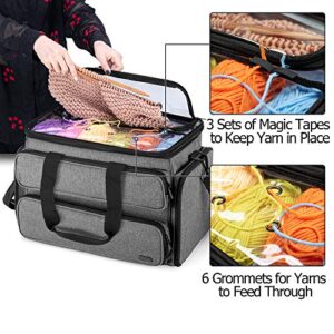 YARWO Knitting Bag, Yarn Storage Organizer Tote for Knitting Needles(Up to 14”), Crochet Hooks, Circular Needles, Projects and Skeins of Yarn, Gray (Bag Only)