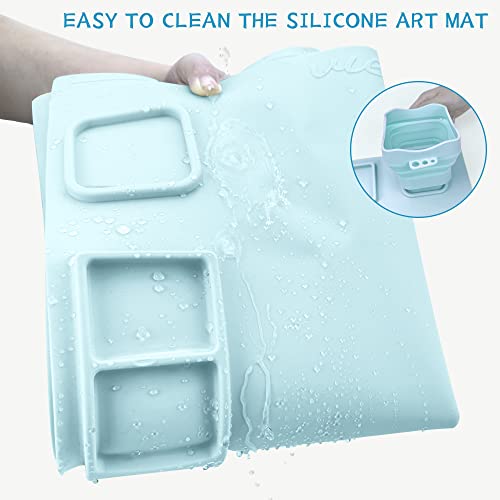 Silicone Art Mat, Silicone Painting Mats with Cup, 20"x17" Large Nonslip Silicone Craft Mat, Silicone Paint Mats for Kids Craft, Painting, Resin Casting DIY Projects (Blue)