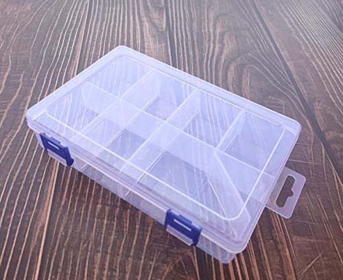 Clear Plastic Storage Box Compartments with Adjustable Dividers, Portable Transparent Beads Earring Jewelry Organizer Holder with Lid for Craft Nail Fishing Hooks Medicine Container Box, 8 Grids