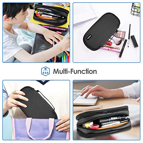 ProCase Big Capacity Pencil Case Pen Bag, Handheld Pencil Holder Pouch Pen Organizer Students Stationery Pouch with Durable Zipper Multi Compartments for School & Office Supplies –Black