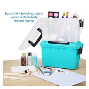 Logix 12533 Stackable Craft Storage Box with Handle, Locking Art Supply Box, Plastic Storage Containers with Lids, Craft Organizer Box, Teal