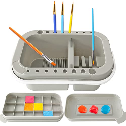 Cshangzei Paint Brush Basin,Plastic Paint Water Cup Brush Tub,Multifunction Artist Brush Washer with Brush Holder,Palettes and Handle for Watercolor Outdoor Indoor Painting