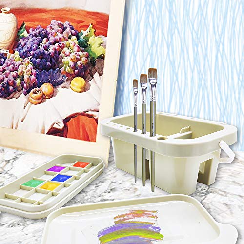 Cshangzei Paint Brush Basin,Plastic Paint Water Cup Brush Tub,Multifunction Artist Brush Washer with Brush Holder,Palettes and Handle for Watercolor Outdoor Indoor Painting