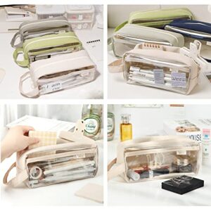 Juszok Clear Pencil Case Pencil Pouch Pen Case Organizer Large Capacity Portable Makeup Bag for Kids Teen Girls Students Adults Back to School Supplies ( Beige)